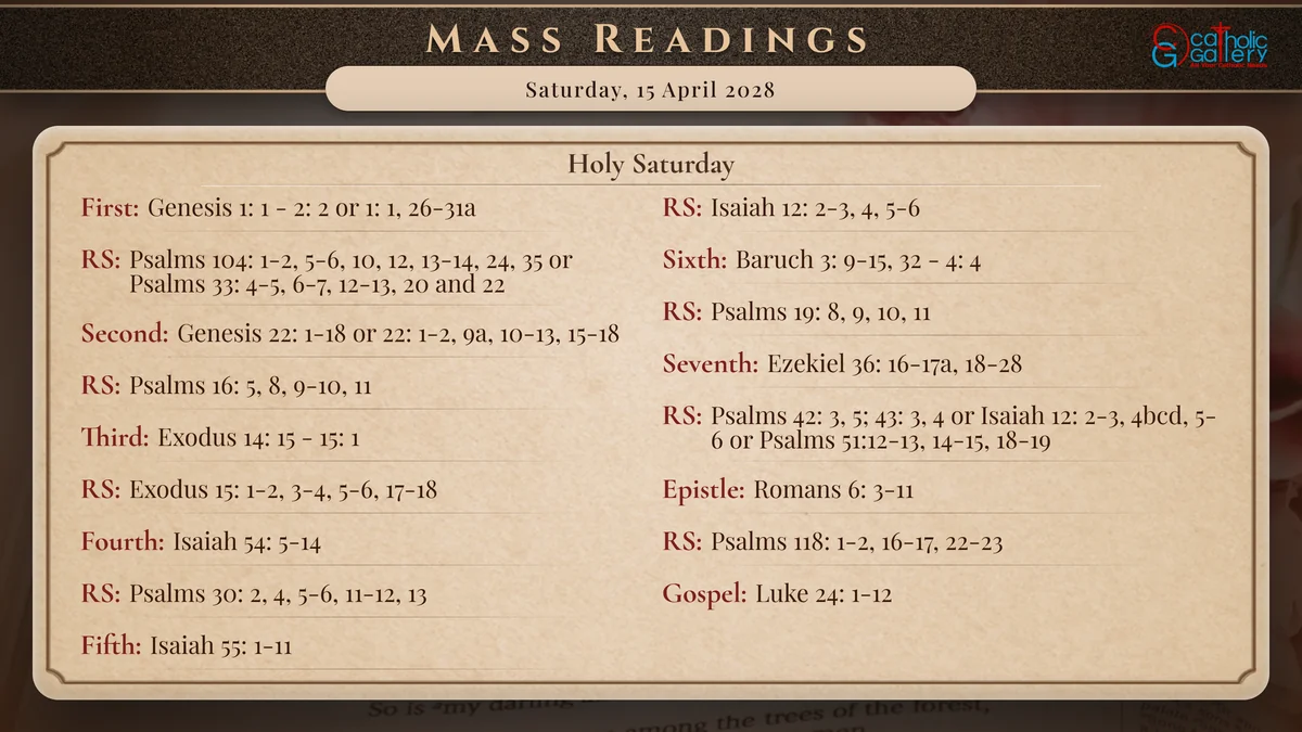 Daily Mass Readings – Saturday, 15 April 2028 - Catholic Gallery